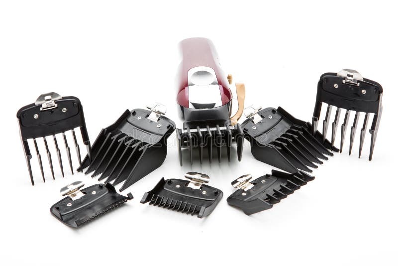 Clippers and Accessories for Cutting Hair on a White Background Stock ...