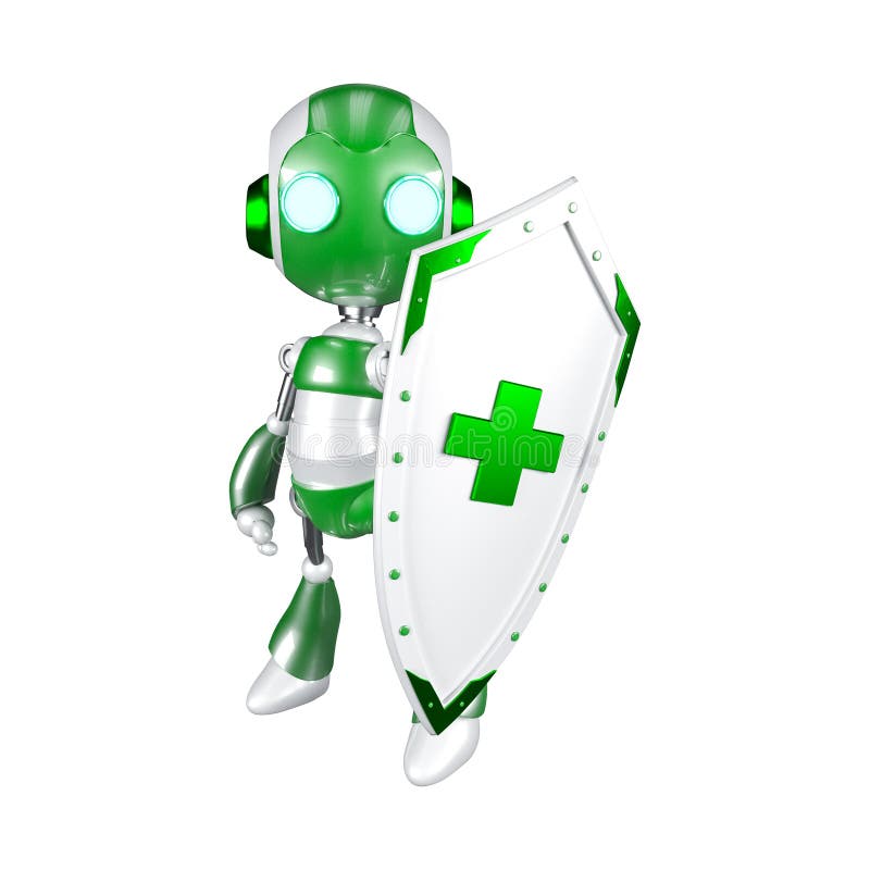 Clipping Path, Green Robot Holding Shield, Digital Security Technology ...