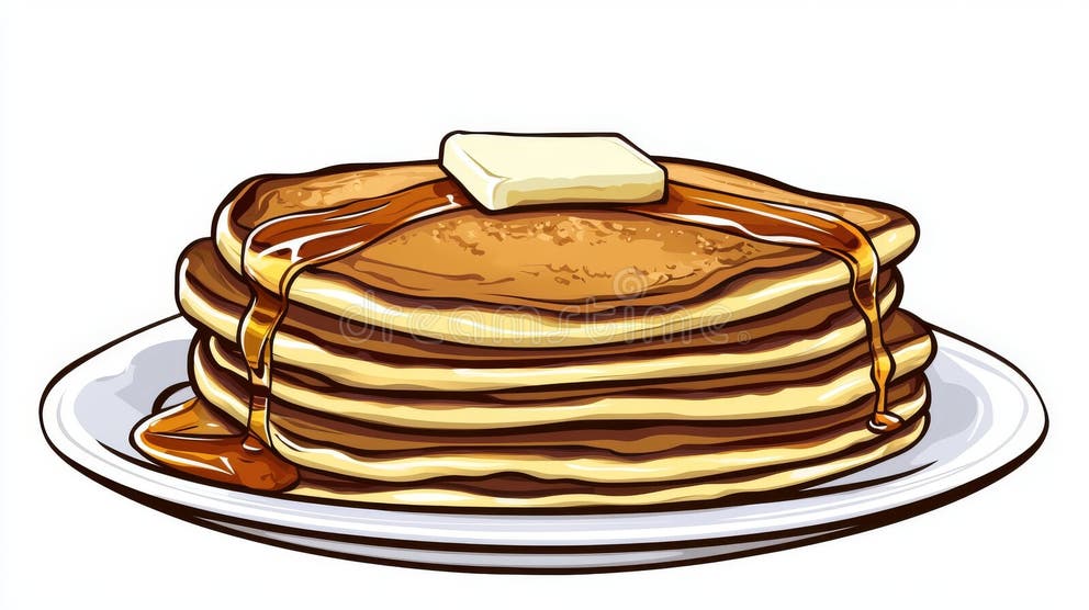 With a Clipping Path, a Stack of Pancakes, Topped with Syrup and Butter, is Isolated on a White ...