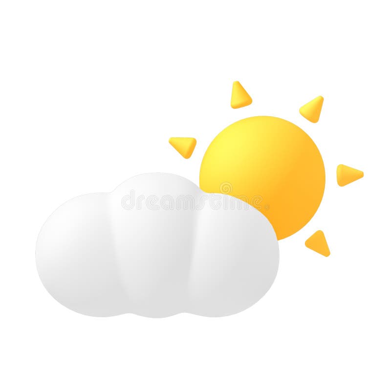 Clipping Path, Sun and Cloud Weather Icon Symbol Low Poly, 3d Rendering ...