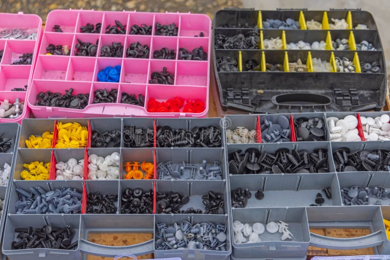 Clips Fasteners Car Parts stock image. Image of parts - 242418911