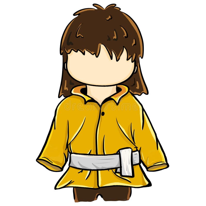Faceless Girl Character in Yellow Cloak with a White Belt Outfit ...