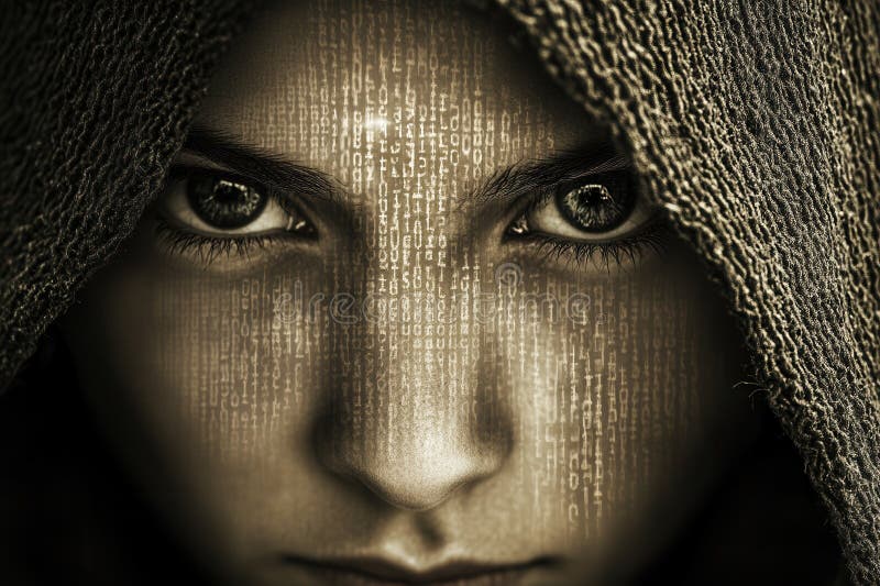 Mysterious Figure Cloaked in Darkness with Digital Patterns ...