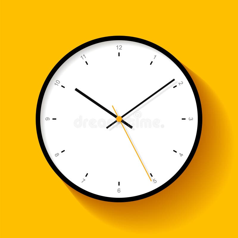 Clock Icon in Flat Style with Numbers. Round Timer on Yellow Background ...