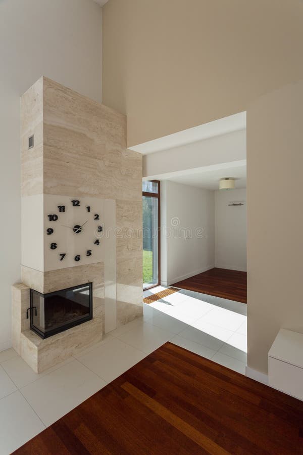 Clock above fireplace stock photo. Image of fashionable - 52857878
