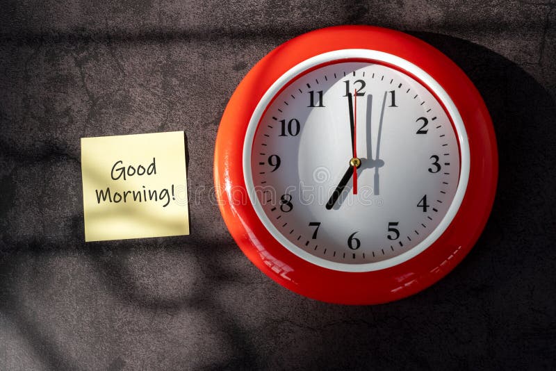 Clock and Adhesive Note with Text - Good Morning Stock Illustration ...