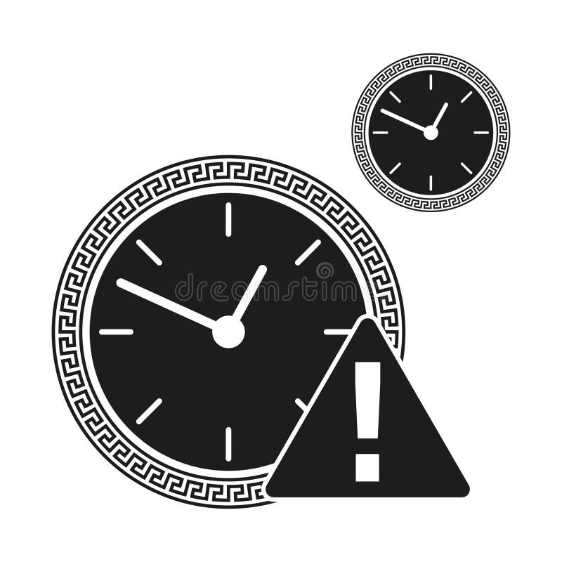 Clock with Alert Symbol. Black and White Design. Time Warning with ...