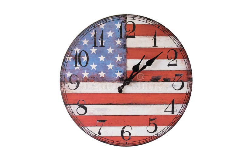 Clock with America Flag Isolated Background Stock Photo - Image of wood ...