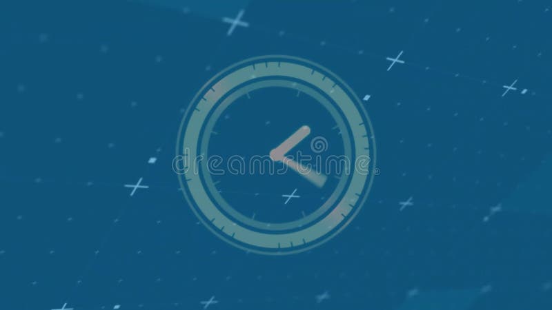 Clock Animation with Moving Hands Over Blue Background with Floating ...