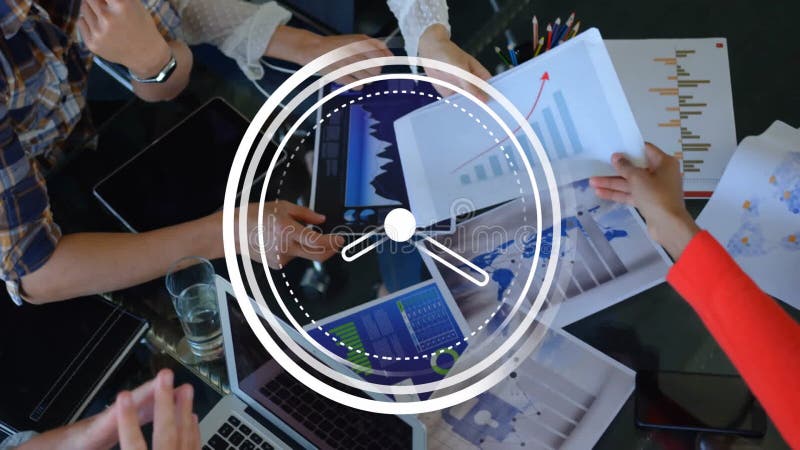 Clock Animation Over Business Team Analyzing Charts and Graphs in ...