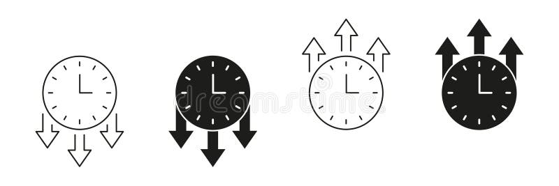 Clock with Arrows Line and Solid Icon Set. Time Management, Efficiency ...