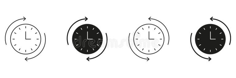Clock with Arrows Line and Solid Icon Set. Time Management, Scheduling ...