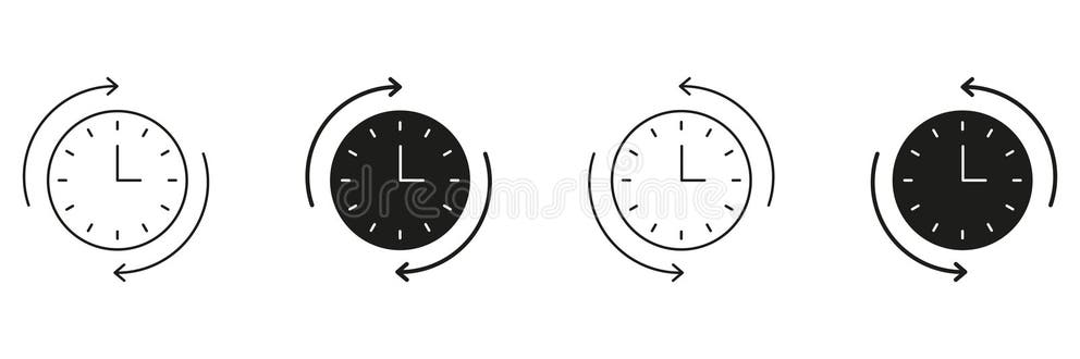 Clock with Arrows Line and Solid Icon Set. Time Management, Scheduling ...