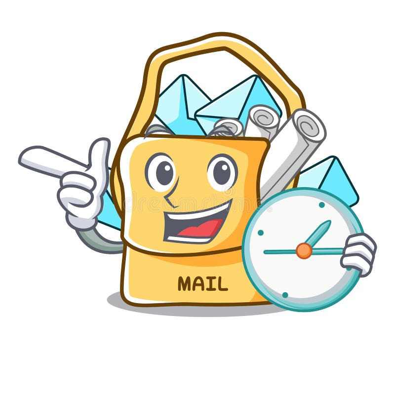 With Clock the Bag with Shape Mail Cartoon Stock Vector - Illustration ...