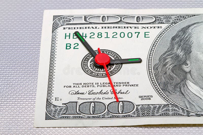 Clock on a banknote stock image. Image of second, minute - 33918297