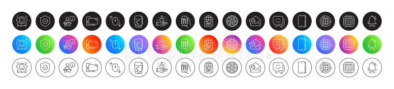 Clock Bell, Scroll Down and Artificial Intelligence Line Icons. for Web ...