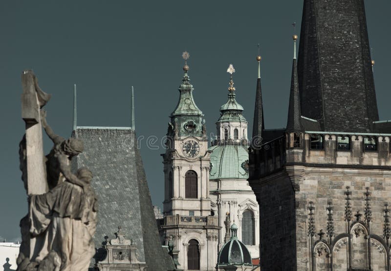 Clock on the Bell Tower of St Nicholas Church Surrounded by the Towers ...