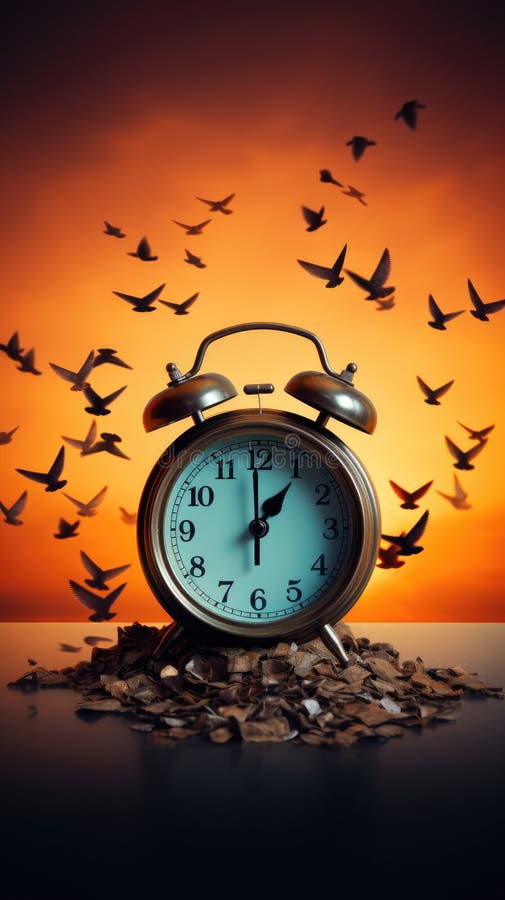 A Clock with Birds Flying Around it Stock Illustration - Illustration ...