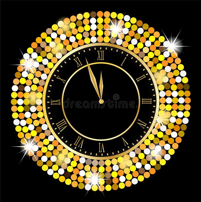 Clock On A Black Background With Gold Spangles Stock Vector ...