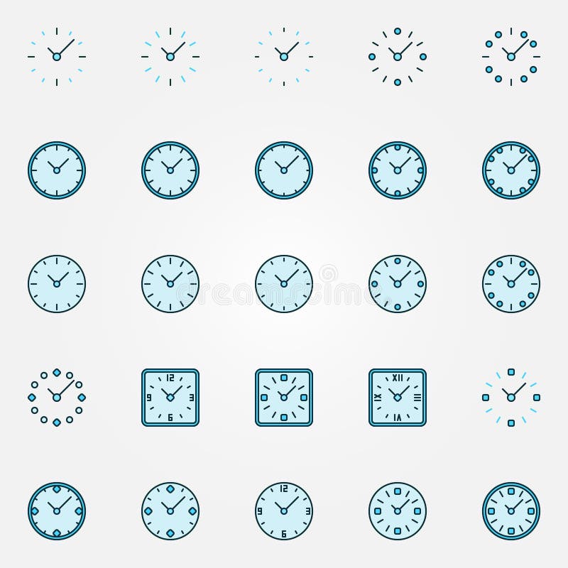 Set of Clock in Blue Circle. Concept of UI Design Elements. Digital ...