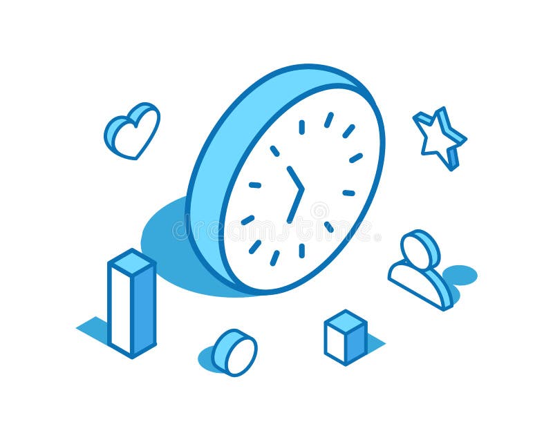 Clock Blue Line Isometric Illustration. Timer, Stopwatch, Calendar 3D ...