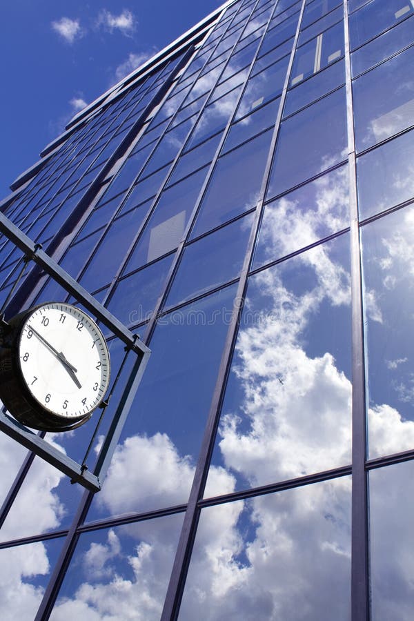 Clock on the Blue Office Building Background Stock Image - Image of ...
