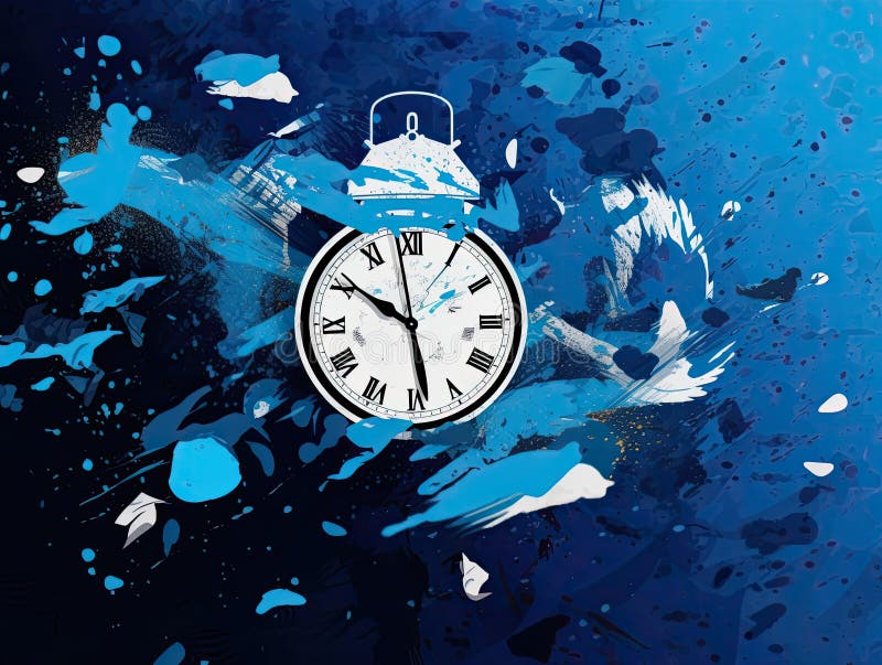 A Clock with Blue Paint Splatters Around it. Generative AI Image. Stock ...