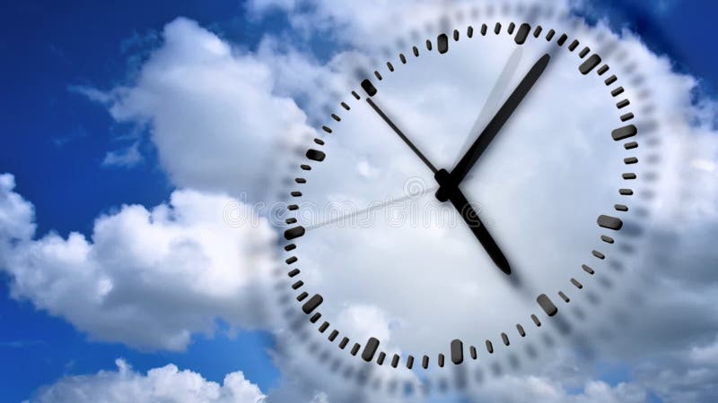 Clock in blue sky stock footage. Video of afternoon, minute - 49311378