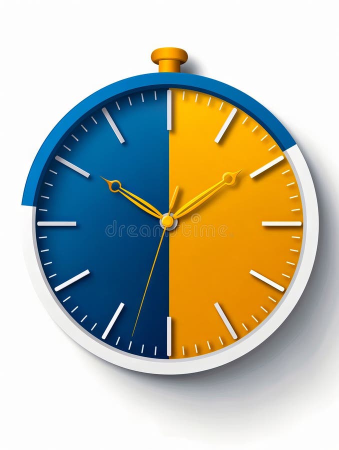 A Clock with a Blue and Yellow Face Stock Photo - Image of alarm ...