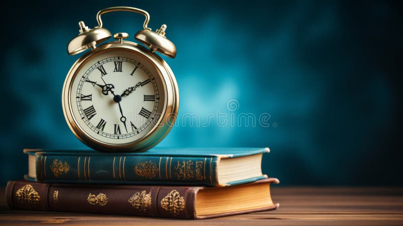 Clock with Books and Copy-space, Back To School Stock Illustration ...