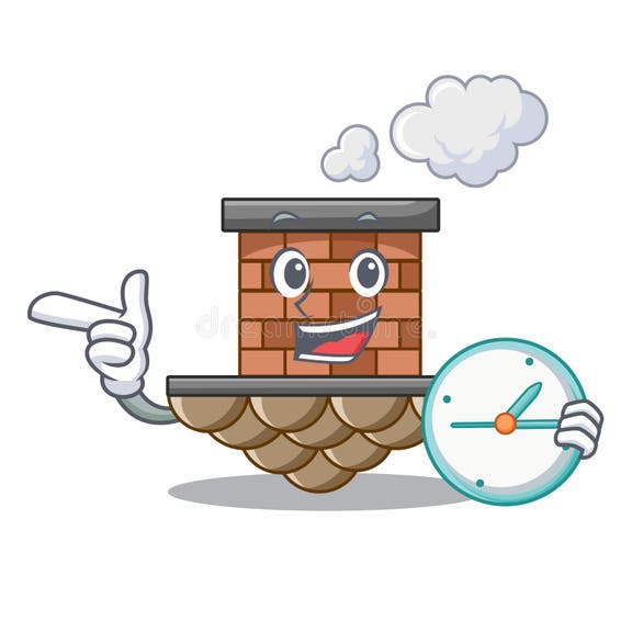 With Clock Brick Chimney Isolated in the Character Stock Vector ...