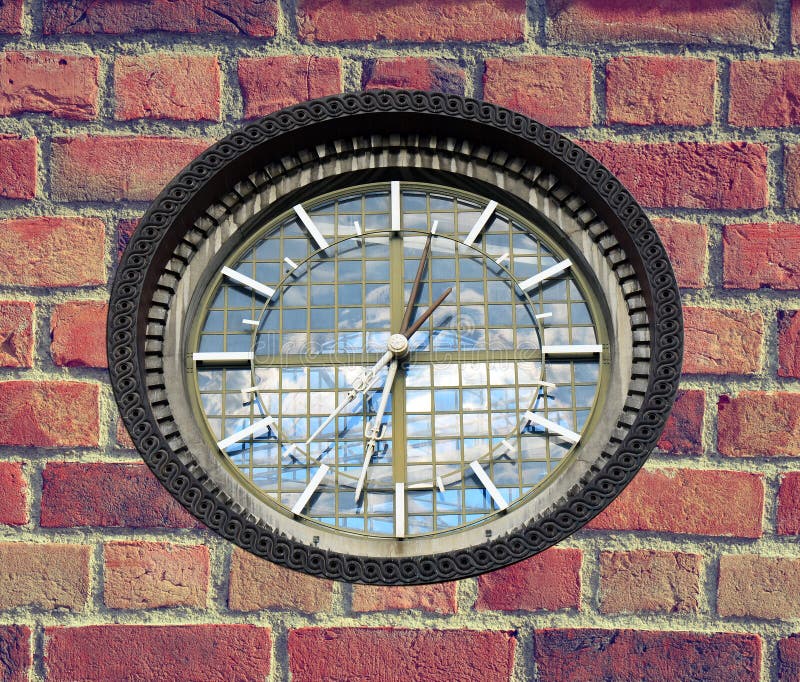 Clock on brick wall stock image. Image of build, background - 24982509