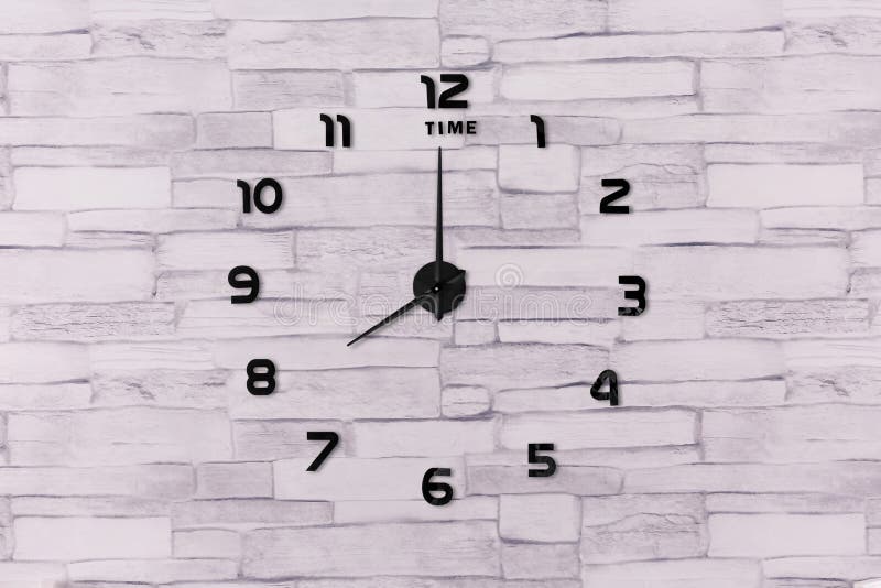 Clock on Brick Wall Background Stock Photo - Image of interior, clock ...