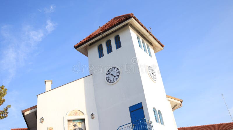 Clock Building and Blue Sky Stock Photo - Image of village, vacation ...