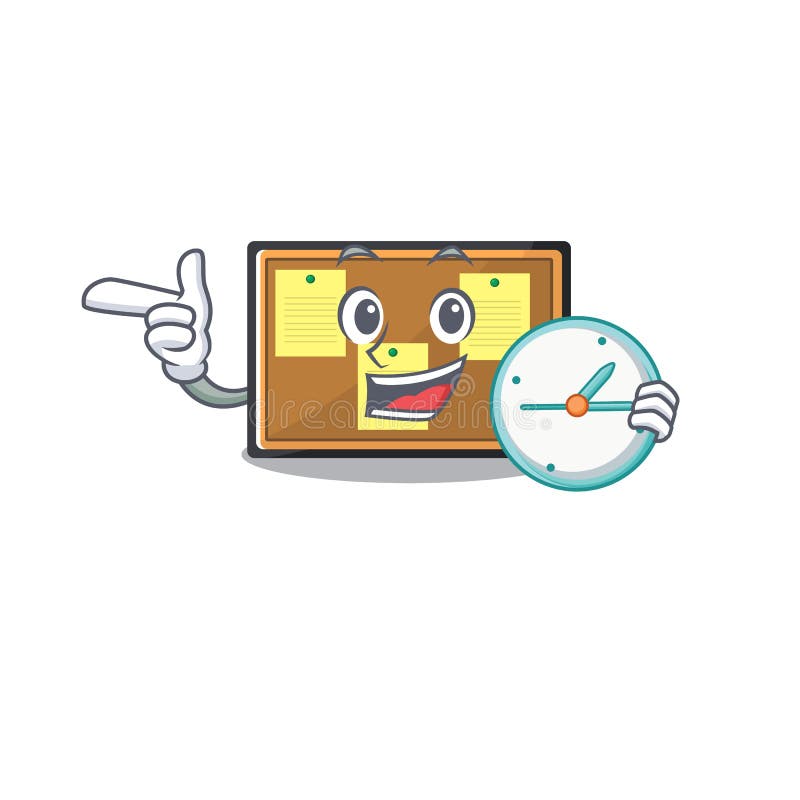 With Clock Bulletin Board Stuck To Wall Character Stock Vector ...