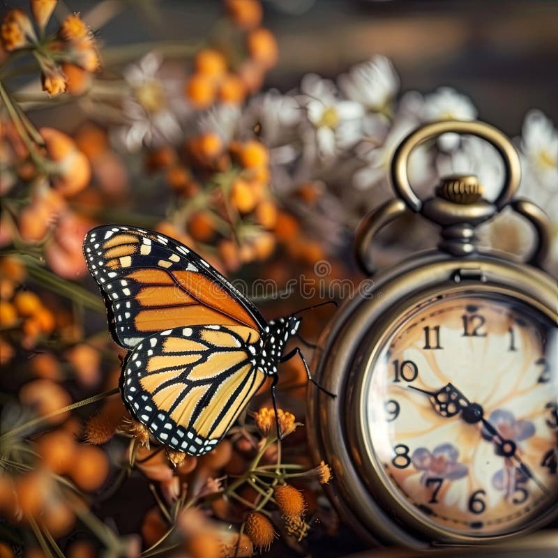 Clock and Butterfly Close Up Stock Image - Image of perched, watch ...