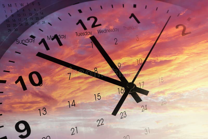 Clock and calendar in sky stock image. Image of punctuality - 126962947