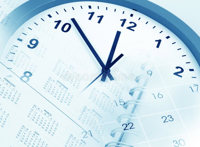 Clock and Calendars Blue Composite Stock Image - Image of page, year ...