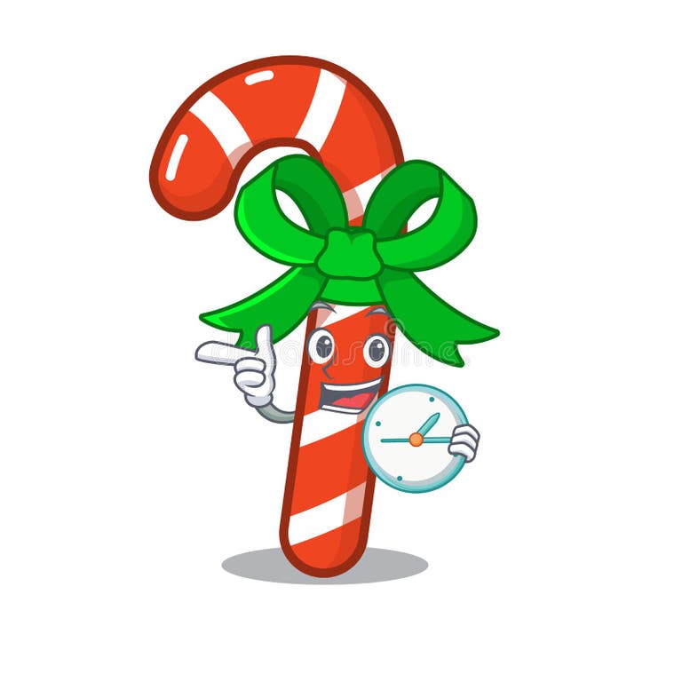 With Clock Candy Cane Isolated in the Character Stock Vector ...