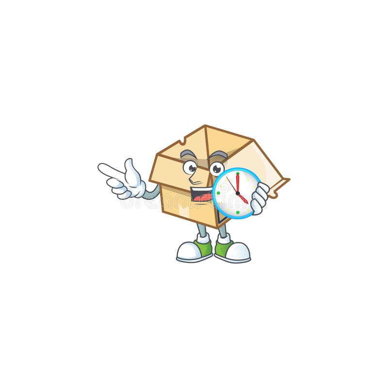 With Clock Cardboard Open with Character Mascot Shape Stock Vector ...