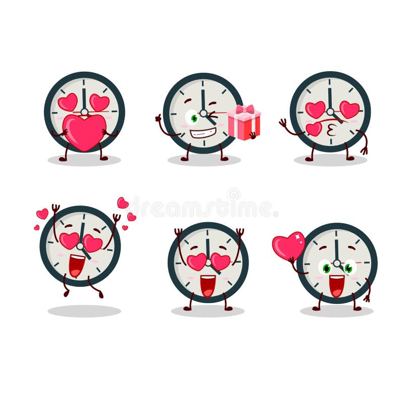 Clock Cartoon Character with Love Cute Emoticon Stock Vector ...