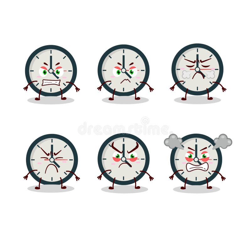 Clock Cartoon Character with Various Angry Expressions Stock Vector ...