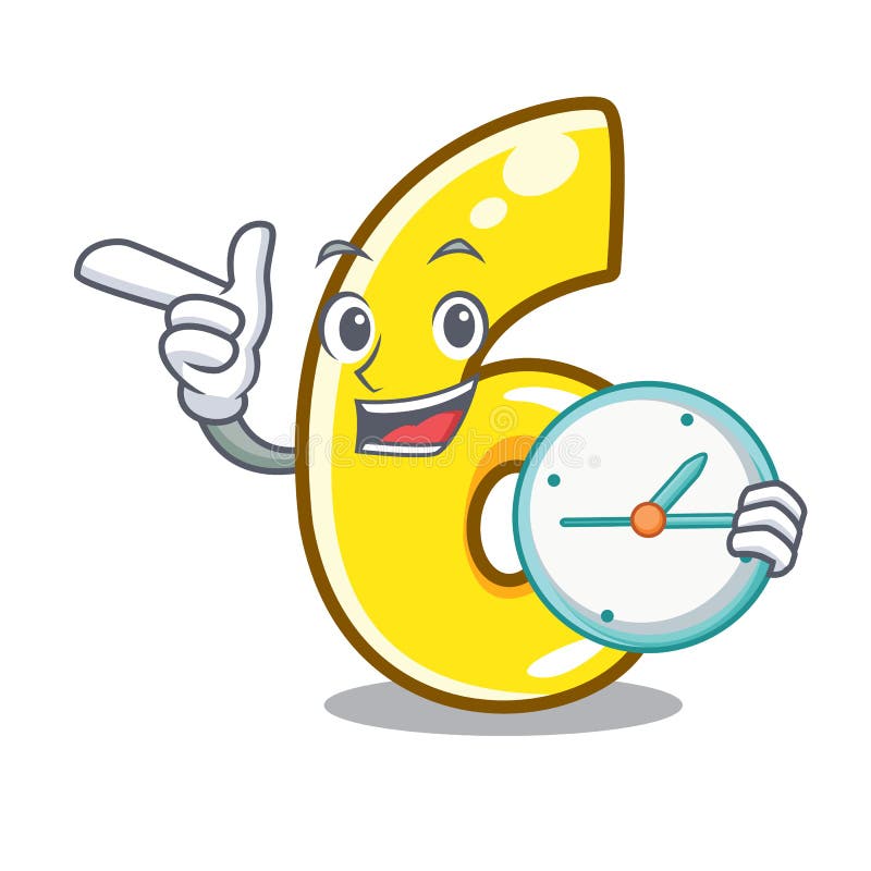 With Clock Cartoon Number Six on the Road Stock Vector - Illustration ...