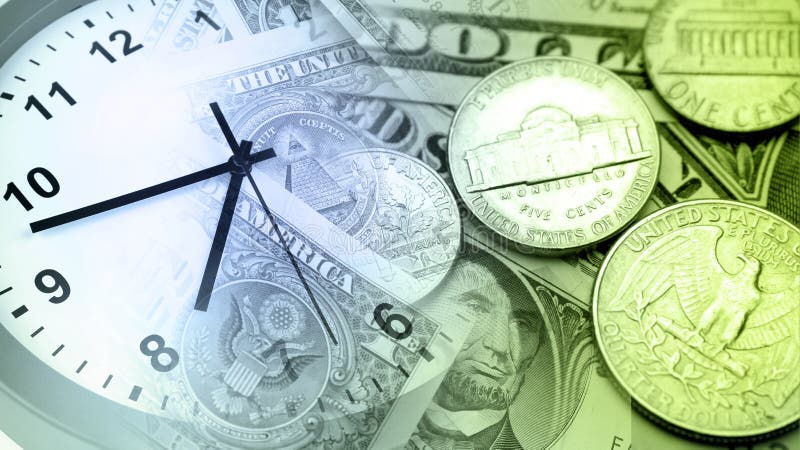 Clock and cash stock image. Image of credit, coins, cash - 26882339