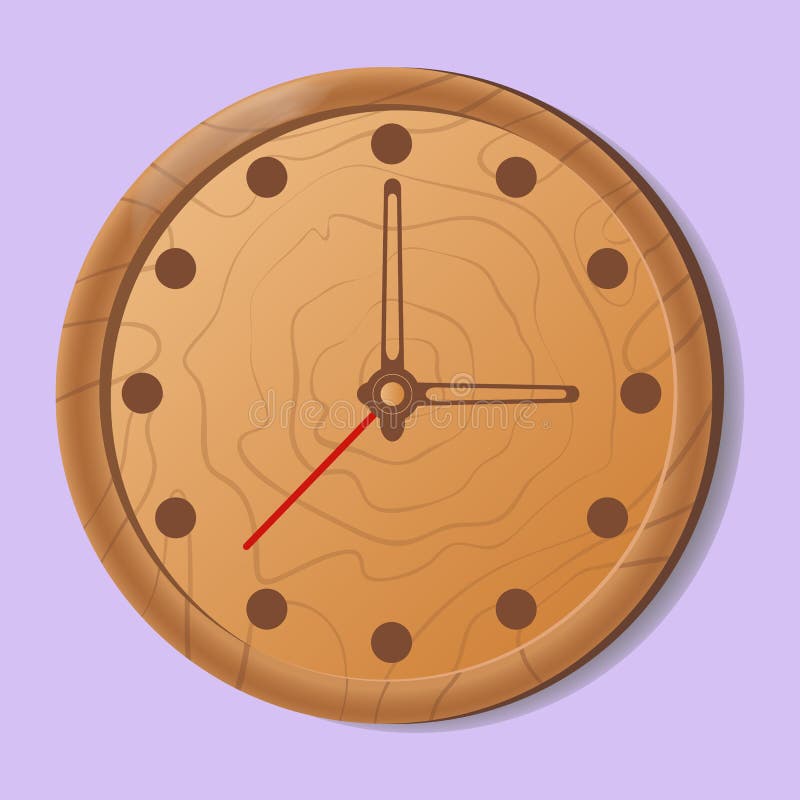 Round Wooden Wall Clock. a Noticeable Structure of the Tree. the Hands ...