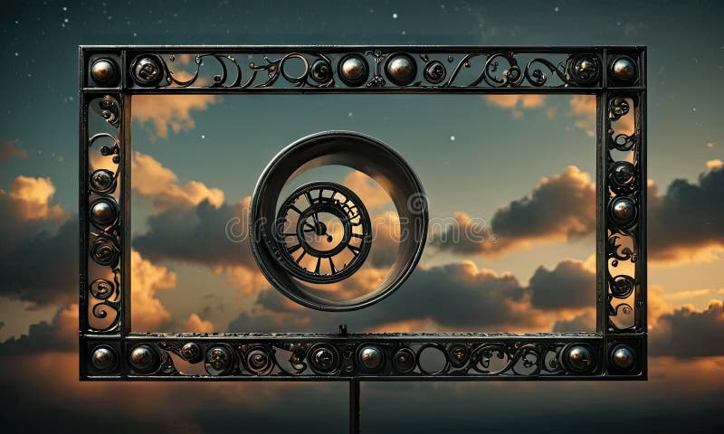 A Clock is in the Center of a Frame that is Attached To a Metal ...