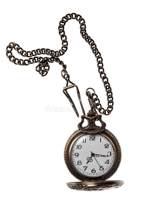 Clock on a Chain on White Background Stock Image - Image of second ...