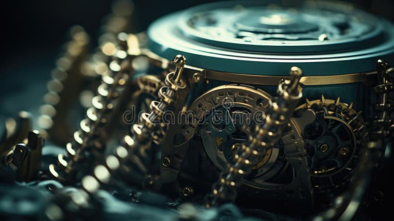 A Clock with Chains and Gears on it, AI Stock Photo - Image of working ...
