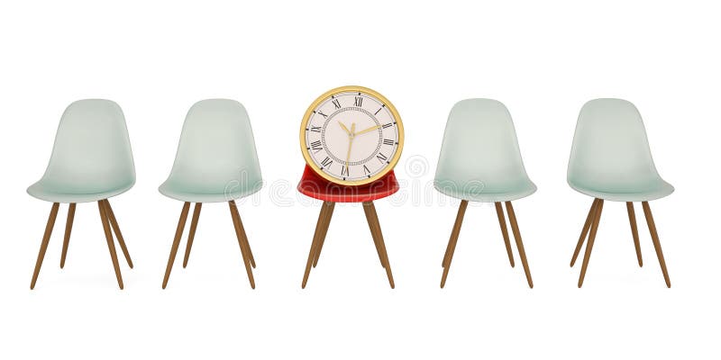Clock on the Chair Over White Background. 3D Illustration Stock ...