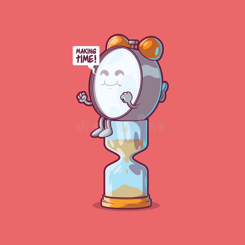 Clock Character Seated on Top of a Sand Clock Vector Illustration ...